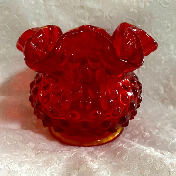 Fenton | Accents | Vintage Fenton Ruby Red Hobnail Bowl Ruffle Crimp ...